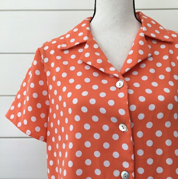 Tops | Vintage Peach Polka Dot Button Down | Poshmark